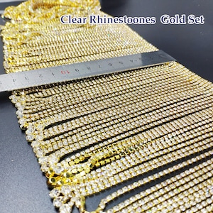 Rhinestone Trim, AB Color Crystal Applique, Silver Long Tassels ...