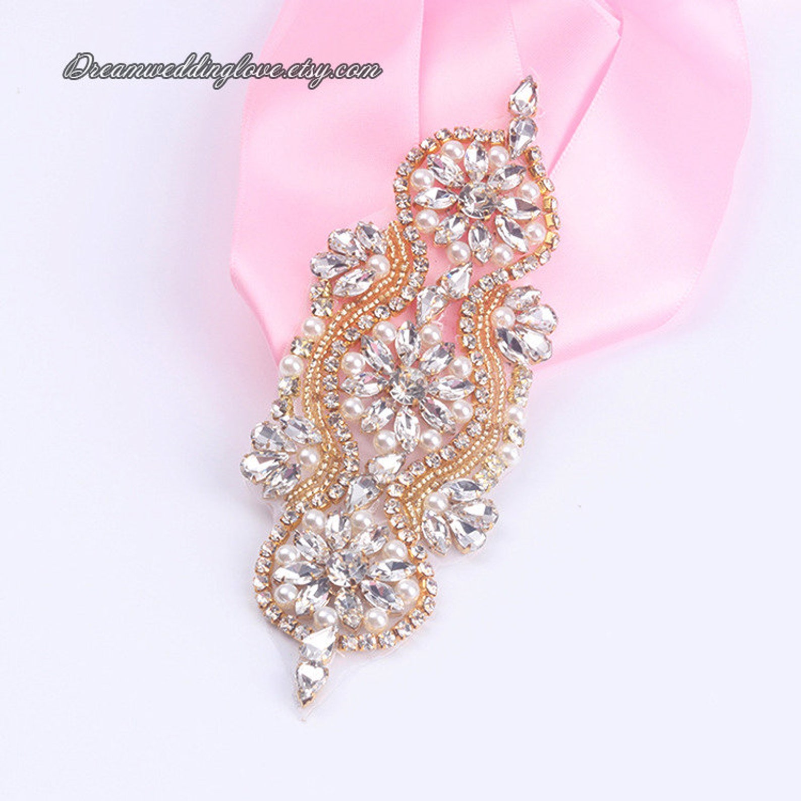 Rhinestones Applique Vintage bridal applique for dress sash | Etsy