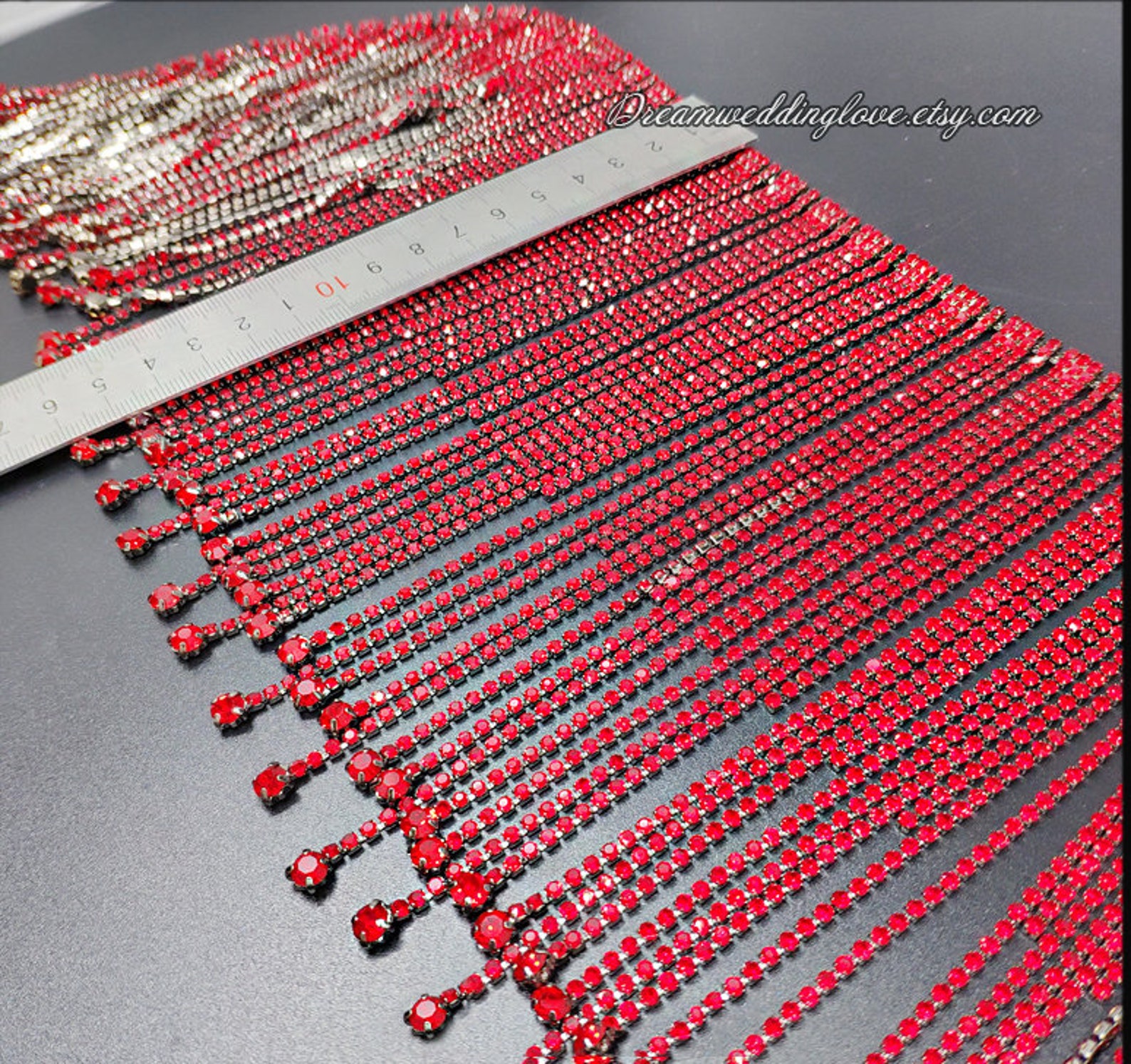 Red Rhinestone Trim Red Crystal Gunmetal Set Applique Long - Etsy