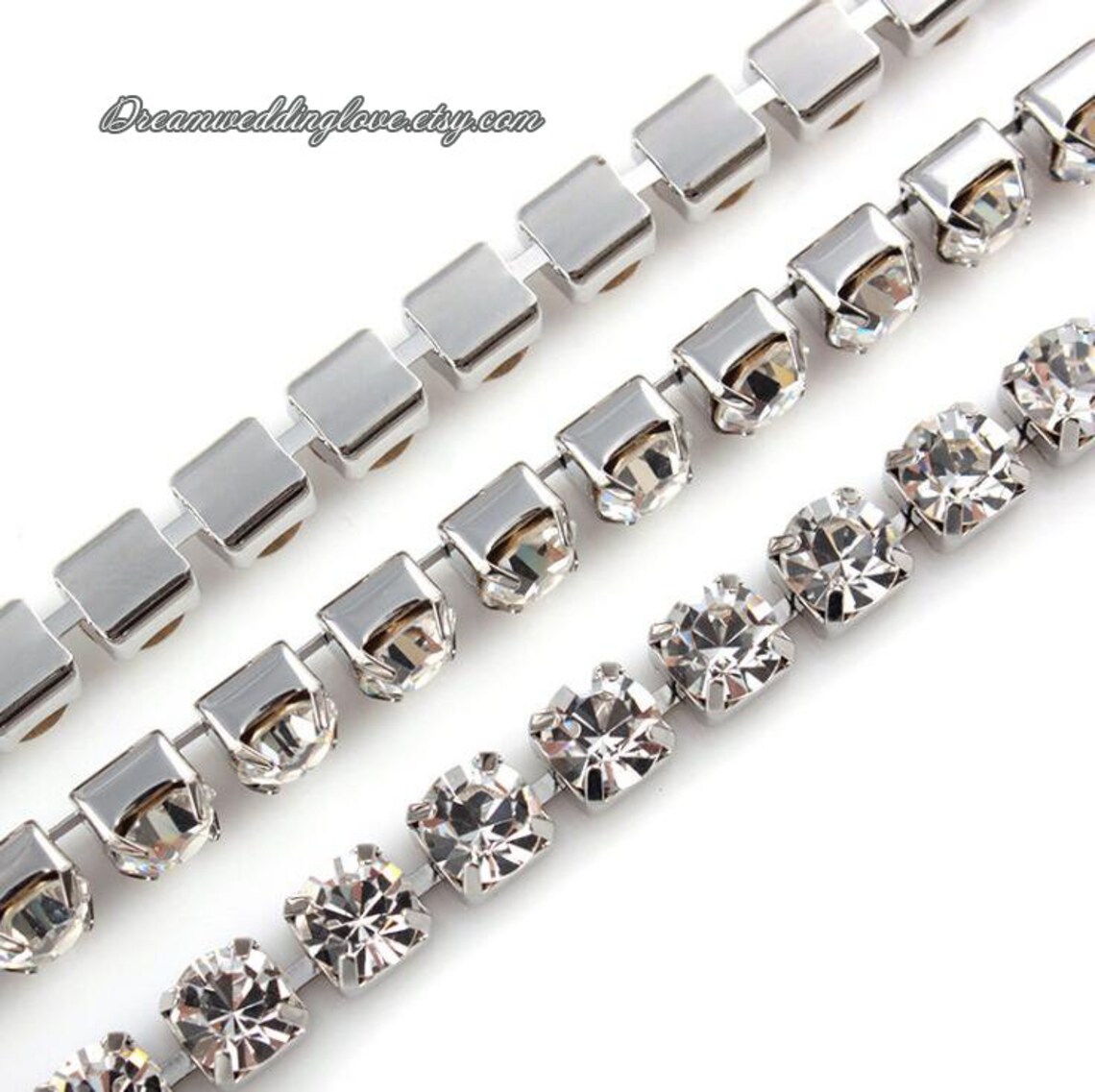 Rhinestone Trim by Yard 2mm 2.5mm 2.8mm 3mm 4mm in Silver Casing Gold ...