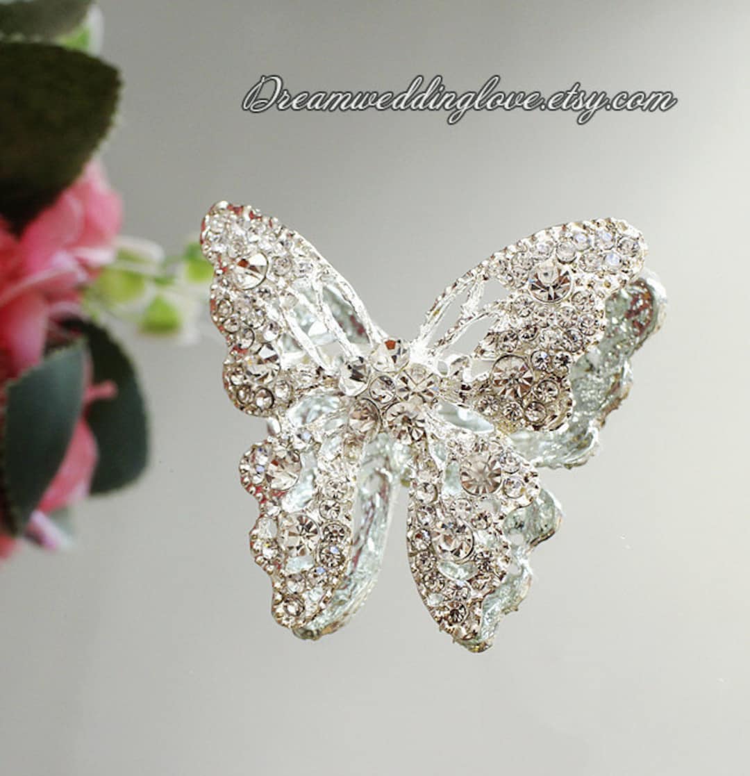 Butterfly Rhinestone Brooch Pin Embellishment Crystal Clear - Etsy