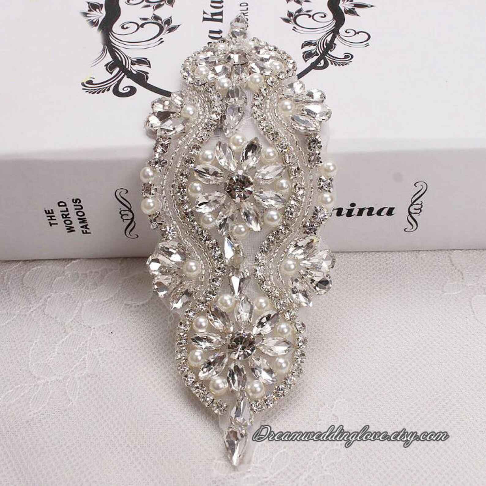 Rhinestones Applique Vintage bridal applique for dress sash | Etsy