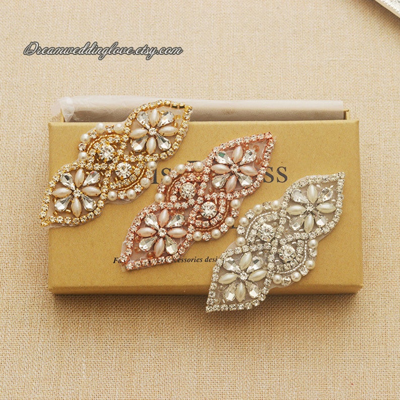 Pearl Rhinestone Bridal Applique Gold Crystal Bead Applique - Etsy