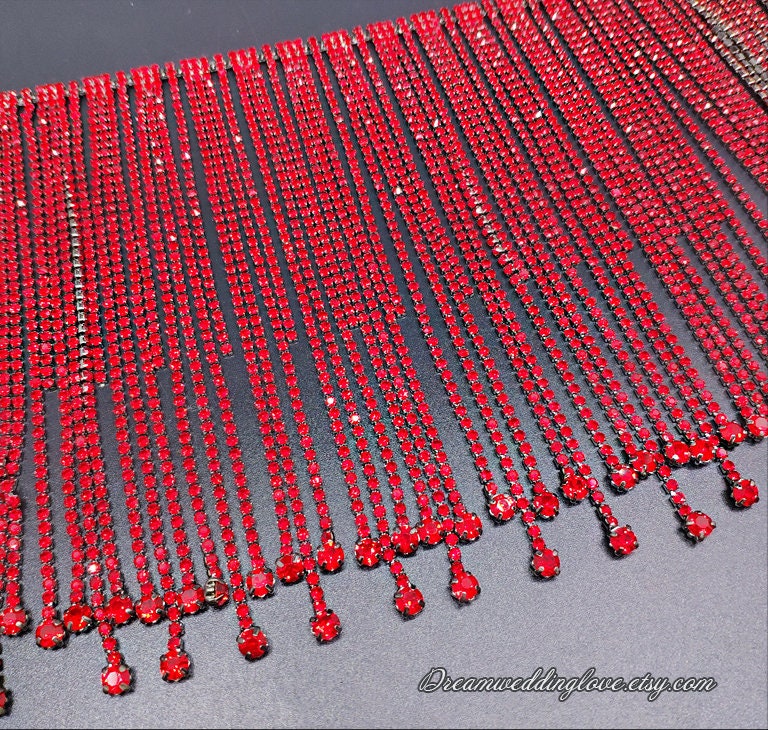 Red Rhinestone Trim Red Crystal Gunmetal Set Applique Long - Etsy