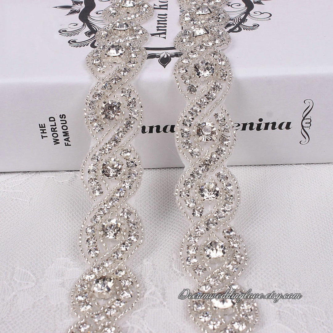 Clean Rhinestone Bead Trim, Crystal Bead Applique, Bridal Sash Trim ...