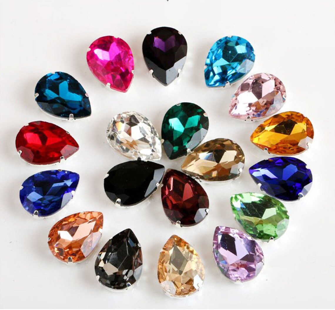 Teardrop Sew On Crystal 10x14mm 13x18mm in Silver Color Prong | Etsy