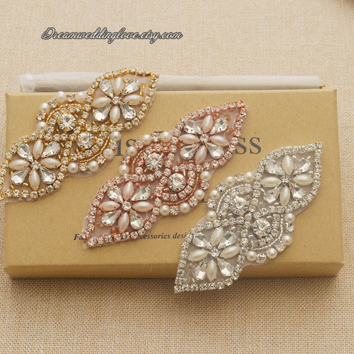 Pearl Rhinestone Bridal Applique Gold Crystal Bead Applique - Etsy