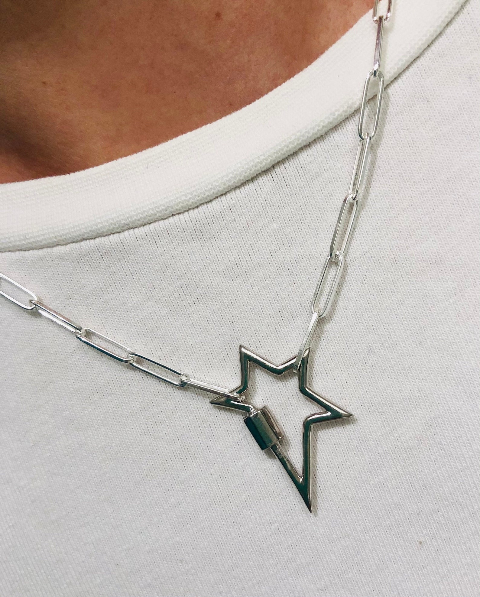 Silver Carabiner Star Necklace Sterling Silver Paper Clip | Etsy