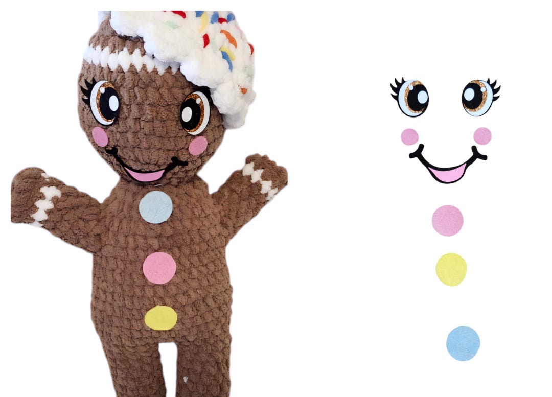 3 or 5 Sets of Gingerbread Man Felt Faces for Amigurumi, Plushie ...