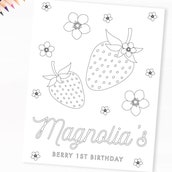 Strawberry Coloring Page Printable Berry First Sweet Birthday Placemat ...