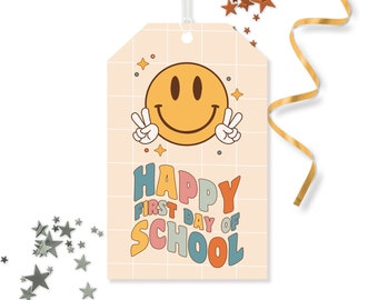 Retro Back to School Tag Template, Happy First Day of School Tag ...