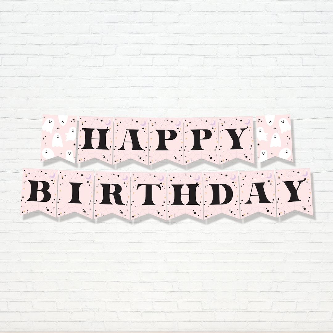 Halloween Birthday Banner - Printable Pink Halloween Happy Birthday ...