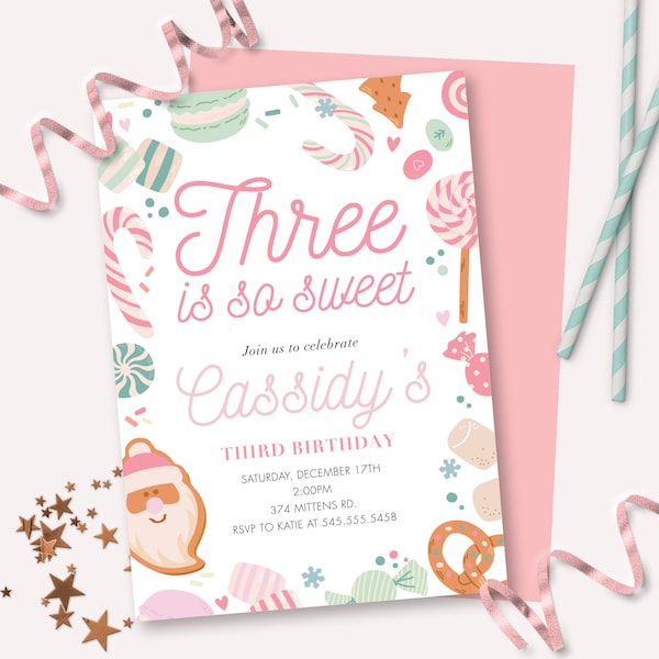 Three is so Sweet Invitation - Etsy