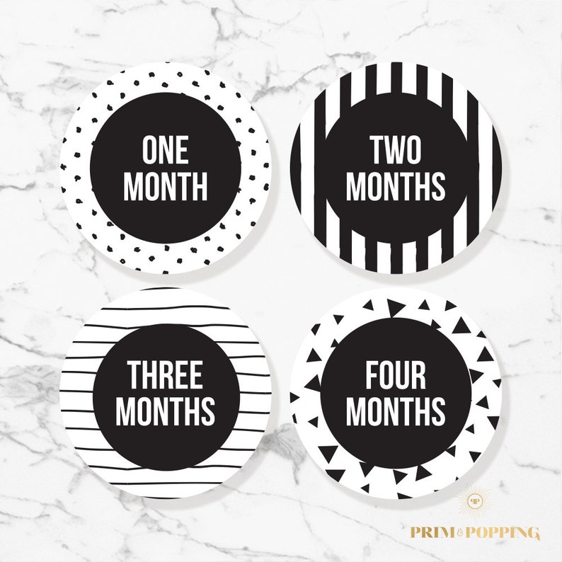 Modern Black and White Monthly Baby Stickers Printable 1-12 - Etsy