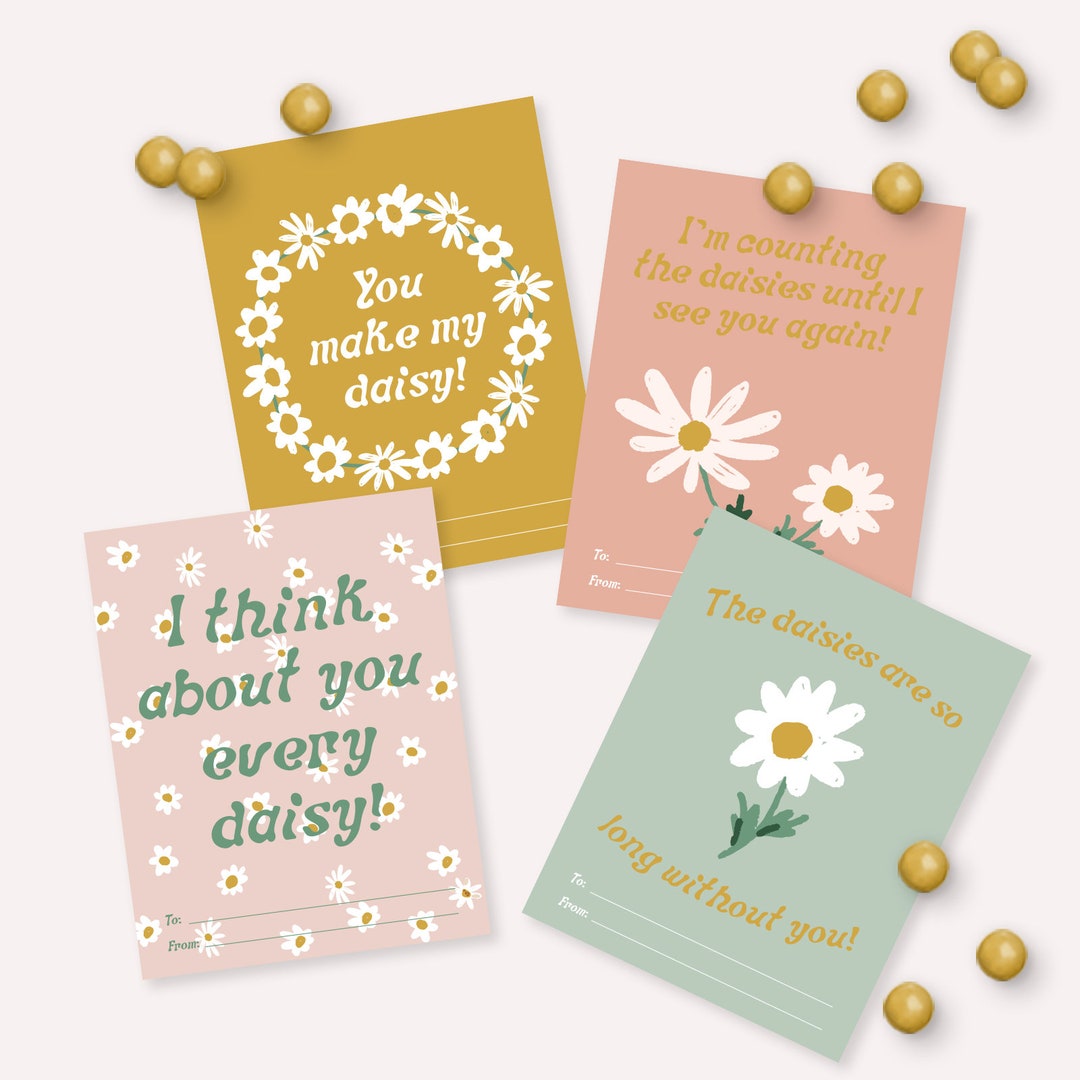 Valentine's Day Boho Daisy Cards - Printable Daisies Flowers Kids ...