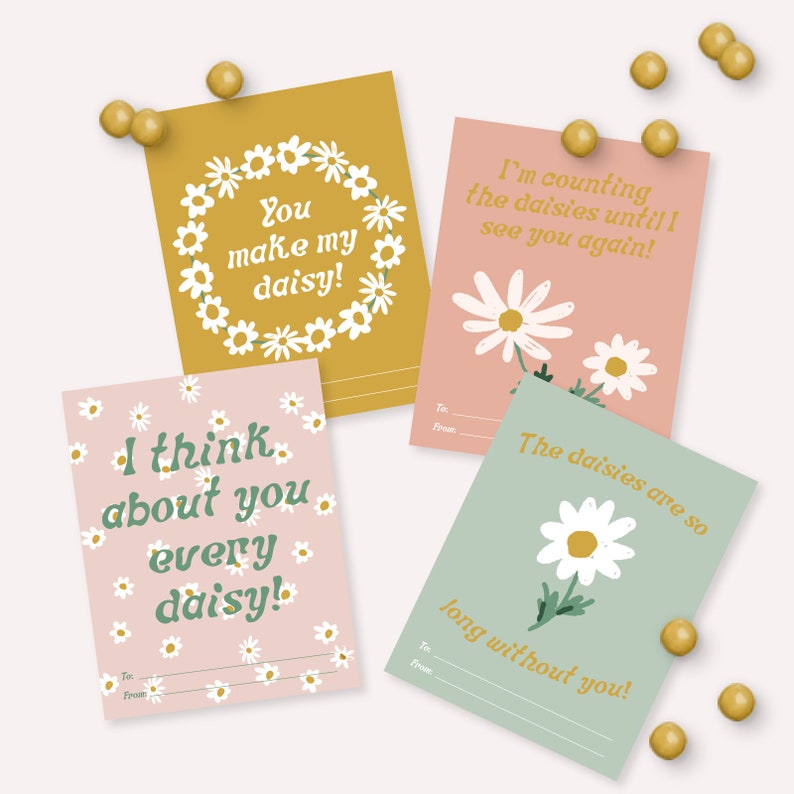 Valentine's Day Boho Daisy Cards Printable Daisies - Etsy