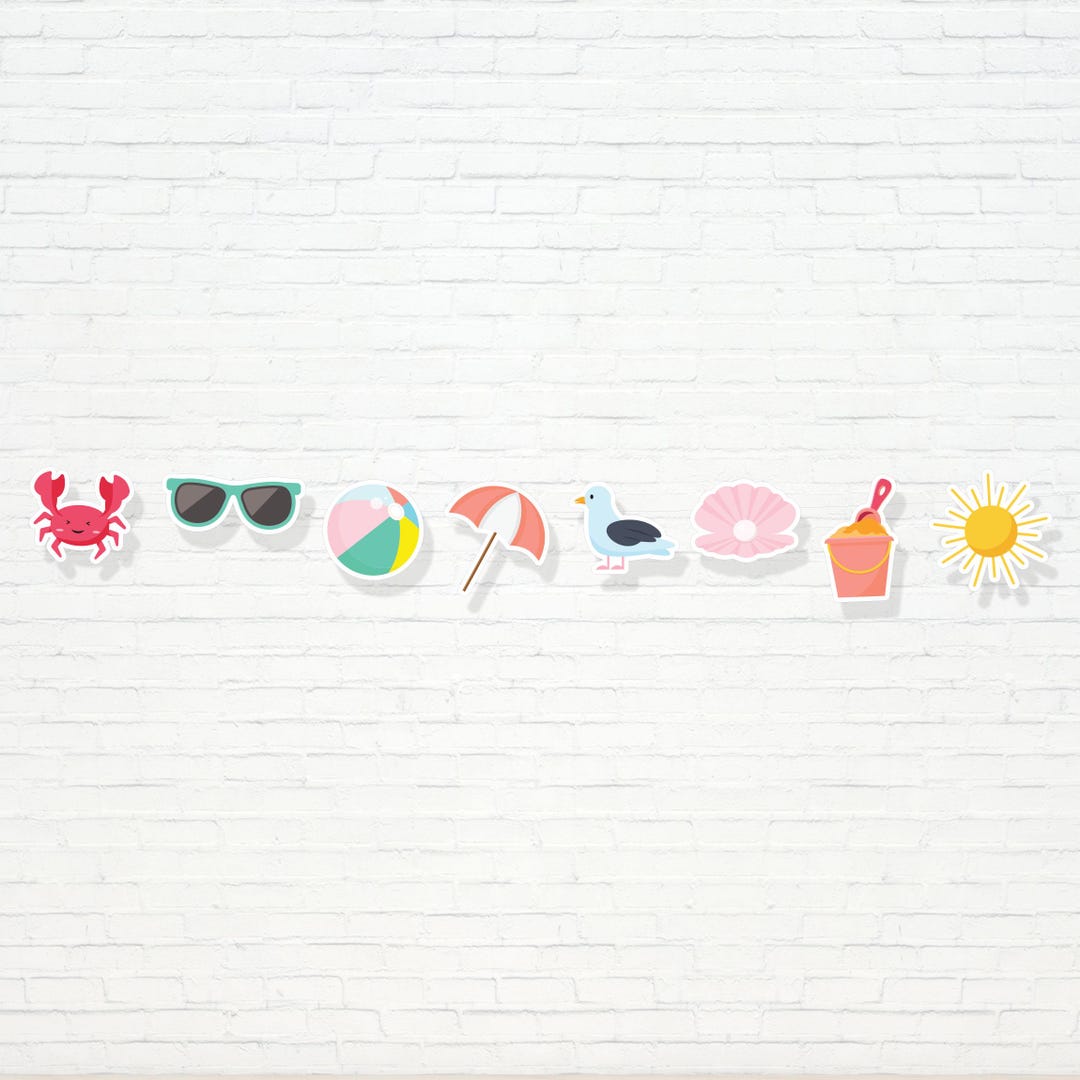 Summer Icons Banner - Printable Beach Day Pool Birthday Pool Party ...