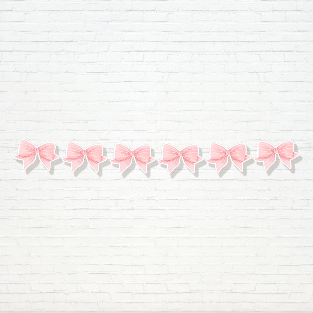 Bow Banner Garland - Printable Pink Watercolor Bow Birthday Party ...