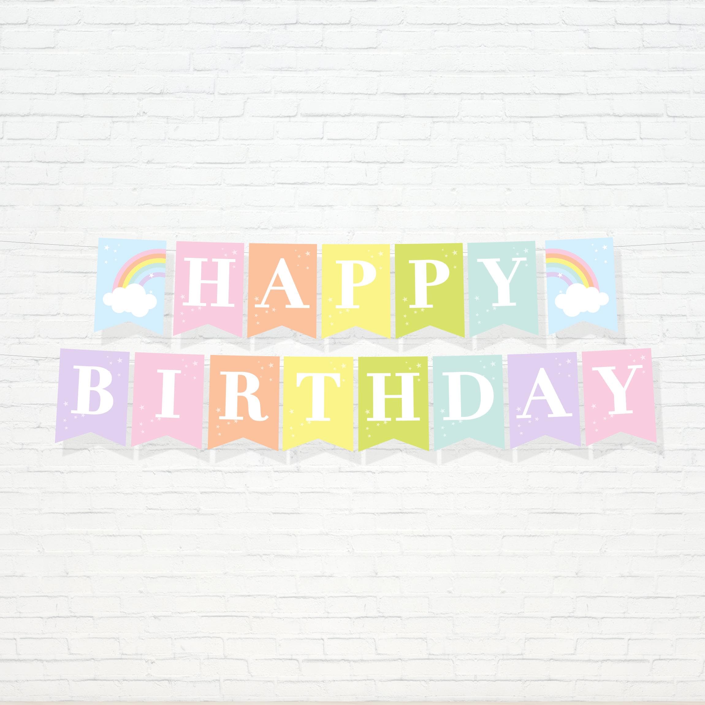 Rainbow Birthday Banner - Printable Pastel Rainbow Happy Birthday Party ...