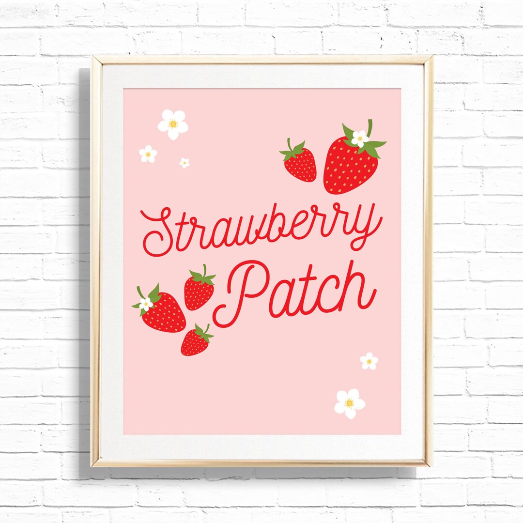 Strawberry Patch Print - Printable Pink Berry Sweet Strawberry Birthday ...