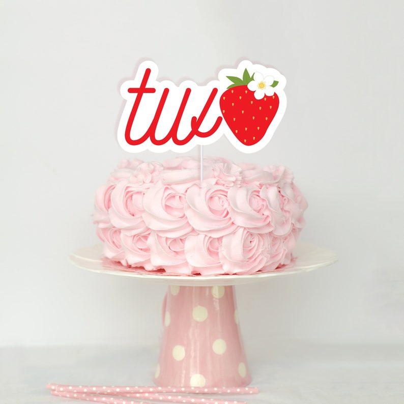 Strawberry Cake Topper Printable Two Sweet Second 2nd - Etsy