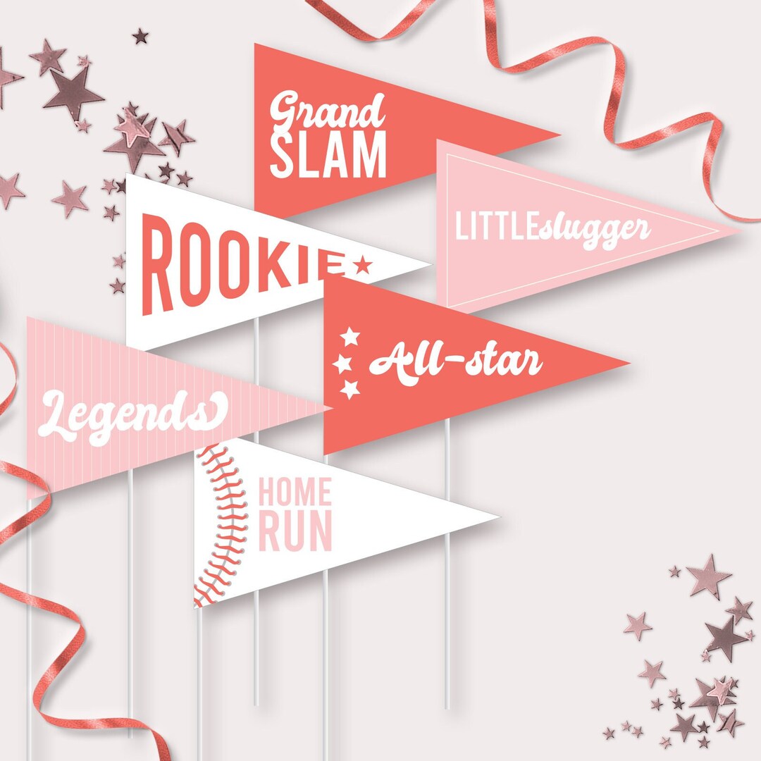 Baseball Pennant Flags - Printable Pink Baseball Birthday Party ...