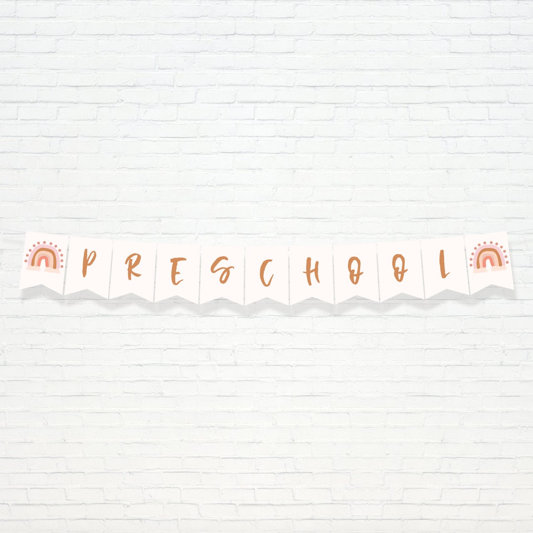 Rainbow Preschool Banner - Printable Boho Rainbow Classroom Bunting ...
