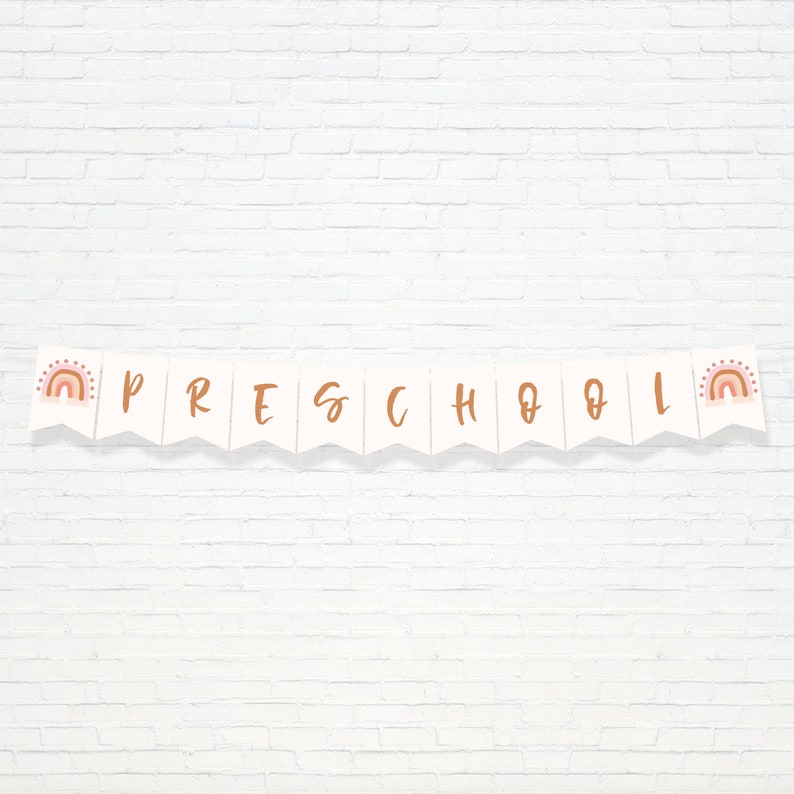 Rainbow Preschool Banner - Printable Boho Rainbow Classroom Bunting ...
