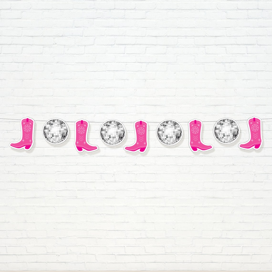 Disco Cowgirl Banner - Printable Hot Pink Disco Ball Cowboy Boot ...