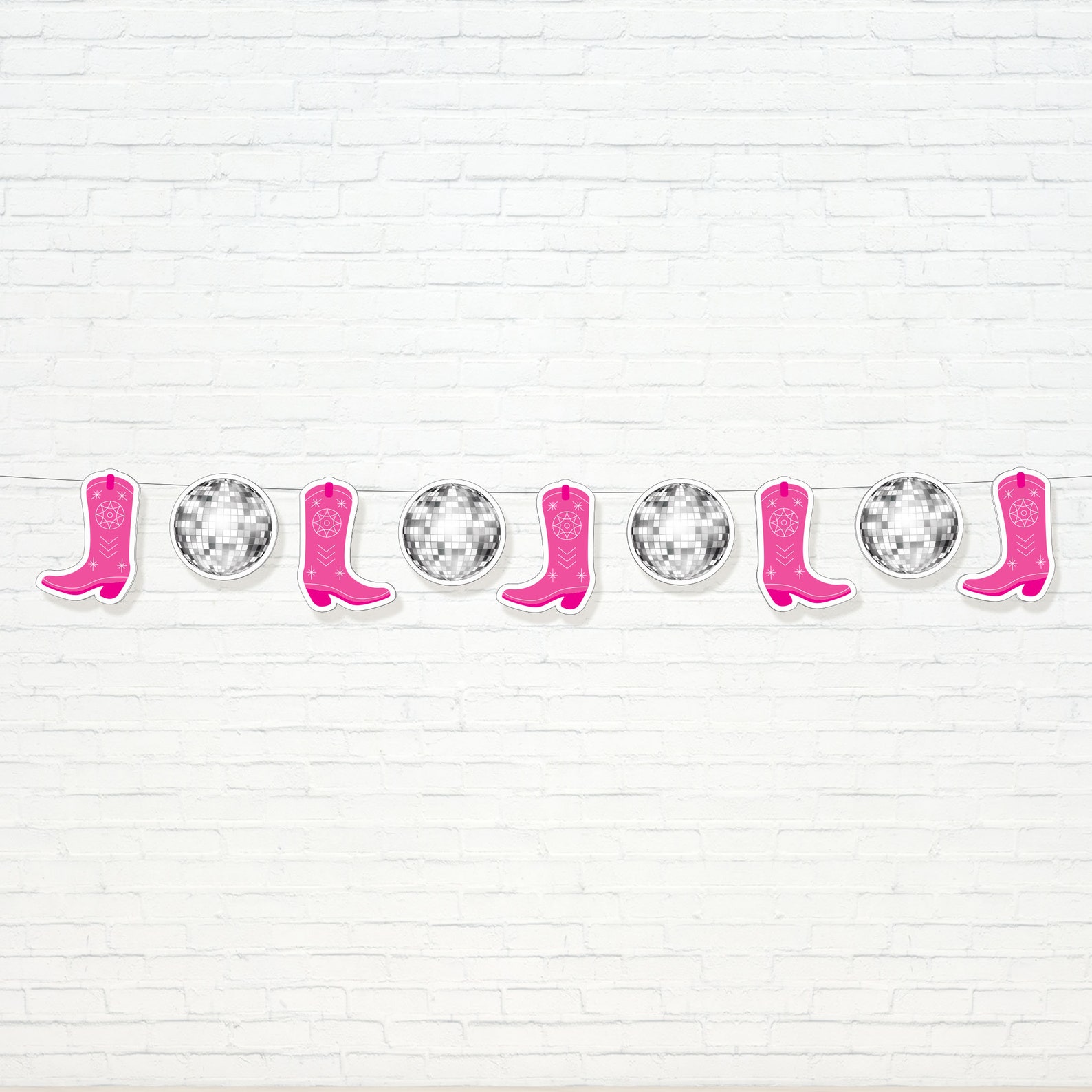 Disco Cowgirl Banner - Printable Hot Pink Disco Ball Cowboy Boot ...