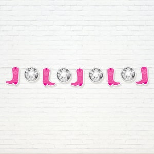 Disco Cowgirl Banner - Printable Hot Pink Disco Ball Cowboy Boot ...