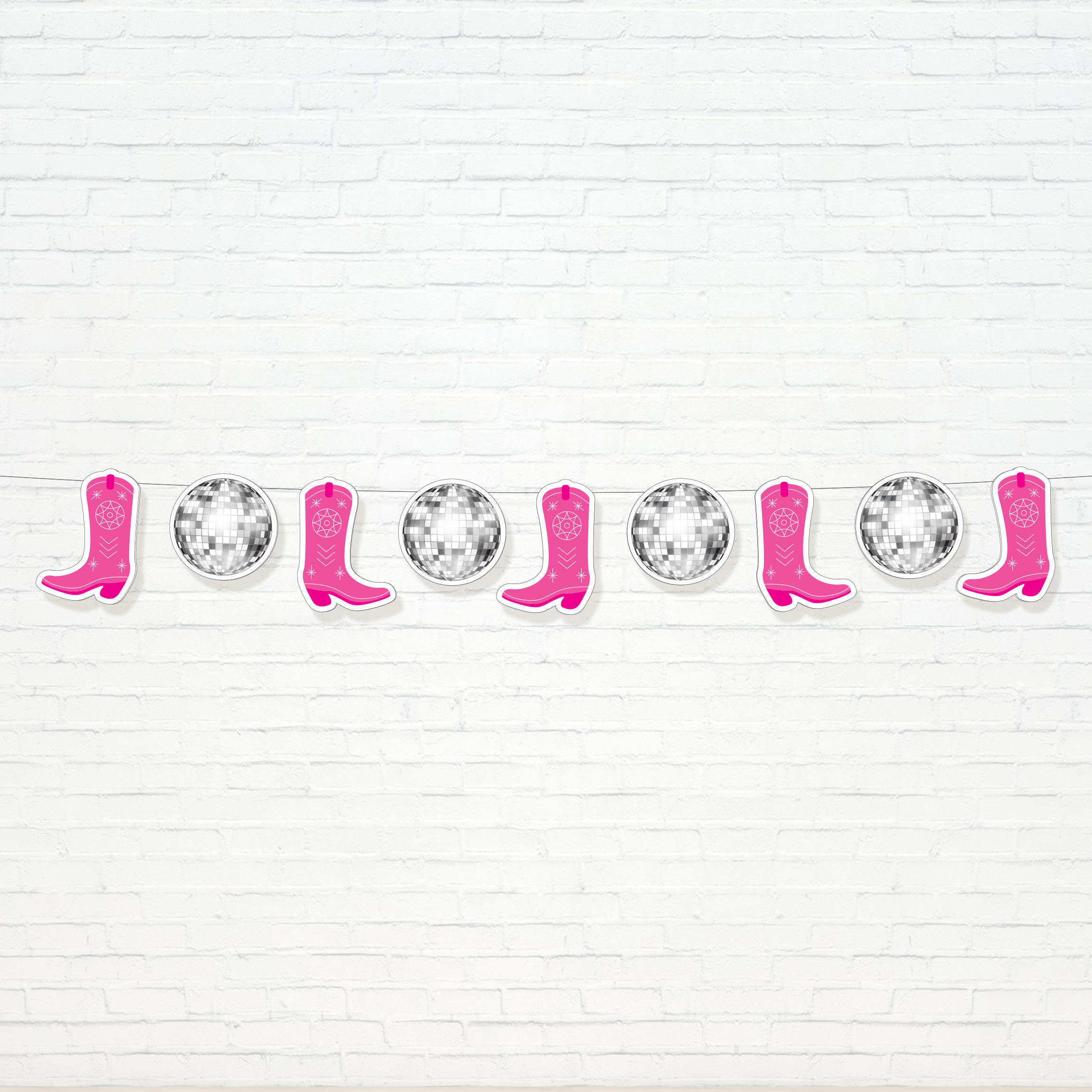 Disco Cowgirl Banner - Printable Hot Pink Disco Ball Cowboy Boot ...