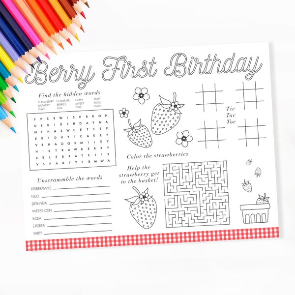 Berry First Birthday Coloring Page - Etsy