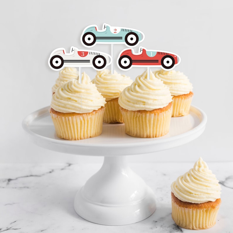 Car Cupcake Toppers - Printable Vintage Racing Car Cake Decoration ...