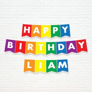 Rainbow Bunting Banner Printable Bright Rainbow Birthday Party Custom ...