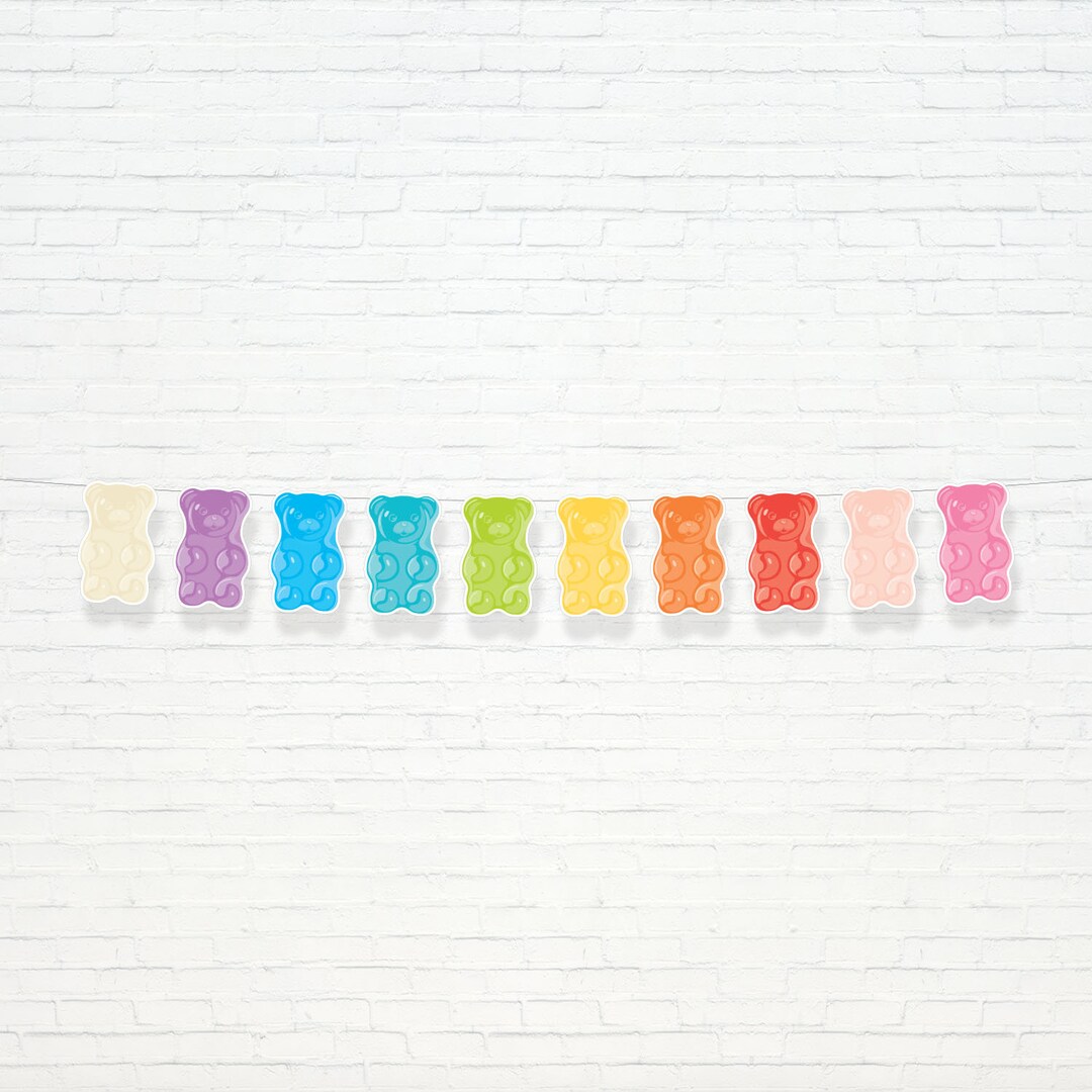 Rainbow Gummy Bear Banner - Printable Pastel Rainbow Candy Land Beary ...
