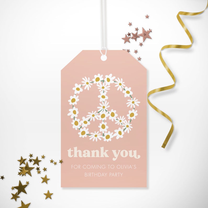Daisy Favor Tags Printable Boho Daisies Peace Symbol - Etsy
