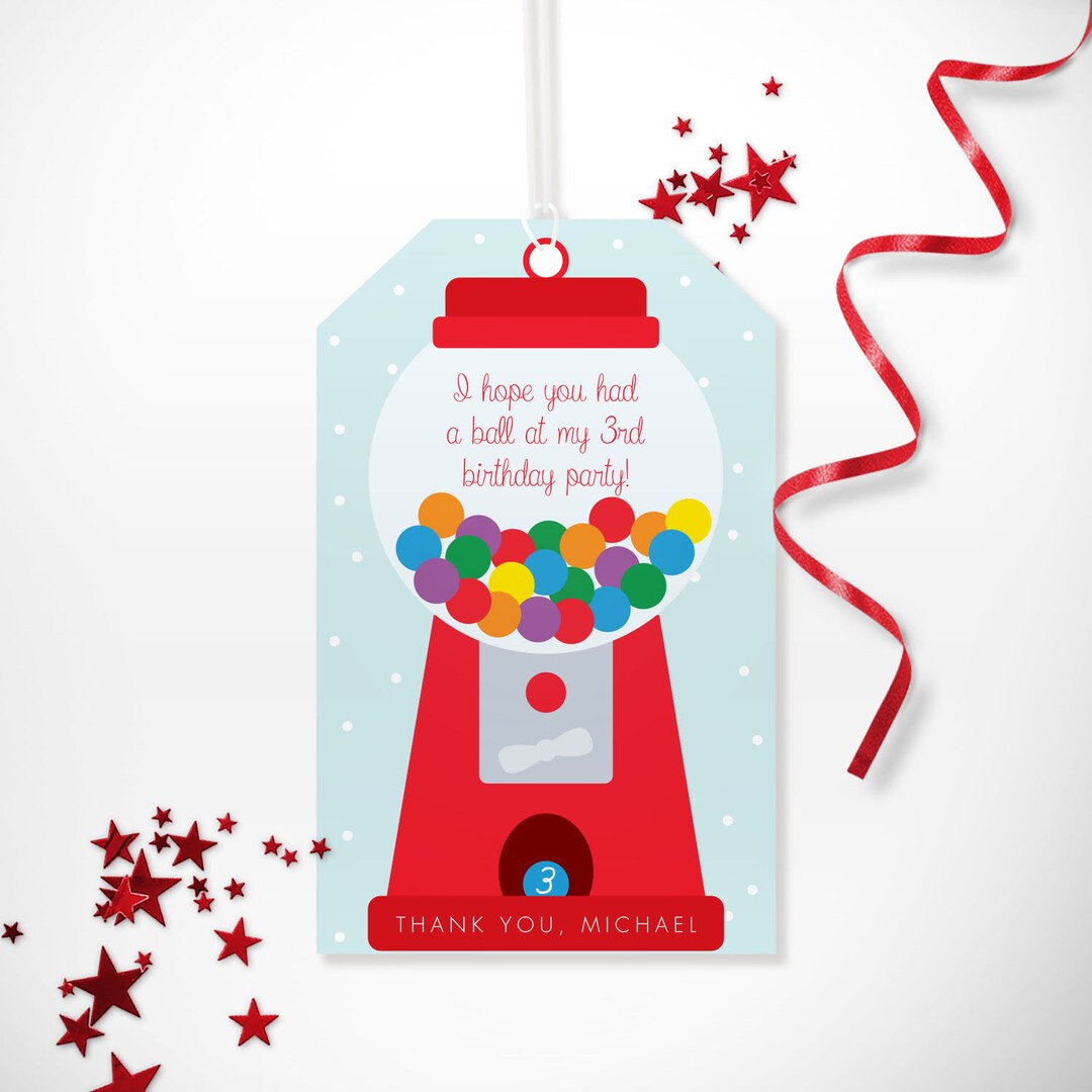 Gumball Favor Tags Printable Classic Red Bubble Gum Ball - Etsy