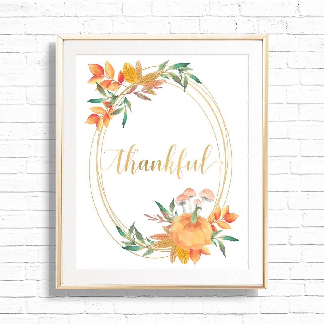 Thankful Home Decor Art Print - Printable Florals & Pumpkins 8x10 ...
