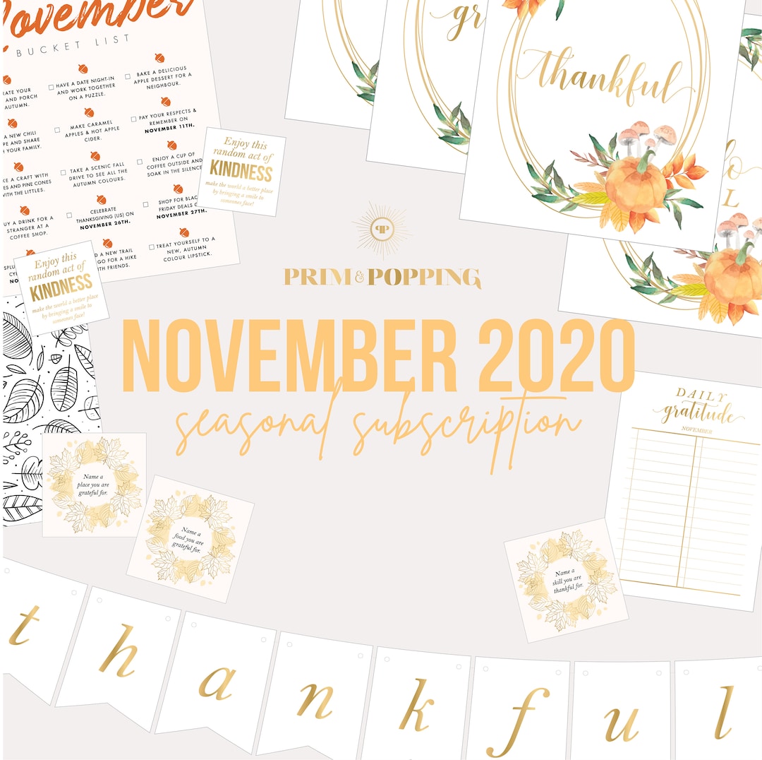 Thanksgiving Printable Bundle - November Seasonal & Holiday Art Prints ...