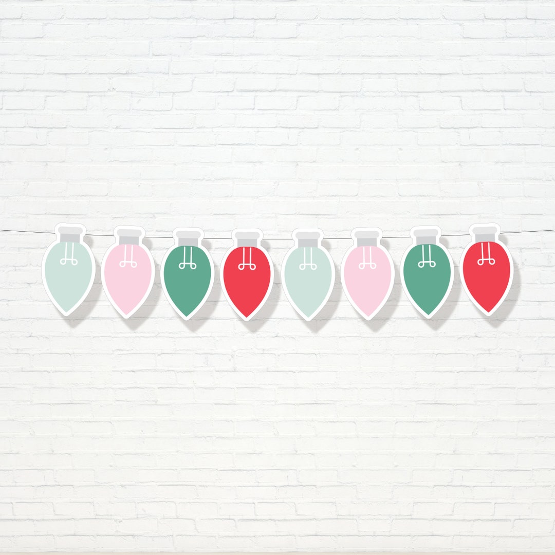 Christmas Lights Banner - Printable Pastel Vintage String Light Bulb ...