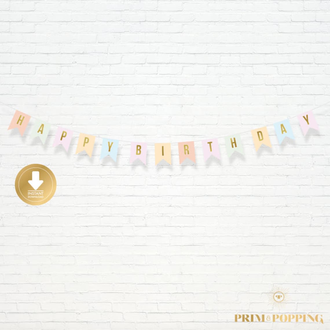 Happy Birthday Banner Pastel Bunting Banner Gold and - Etsy