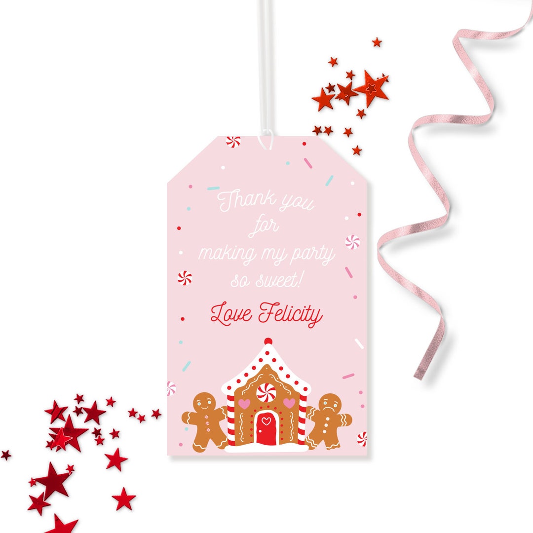 Gingerbread Gift Tags Printable Pink Christmas Birthday Party Favour ...