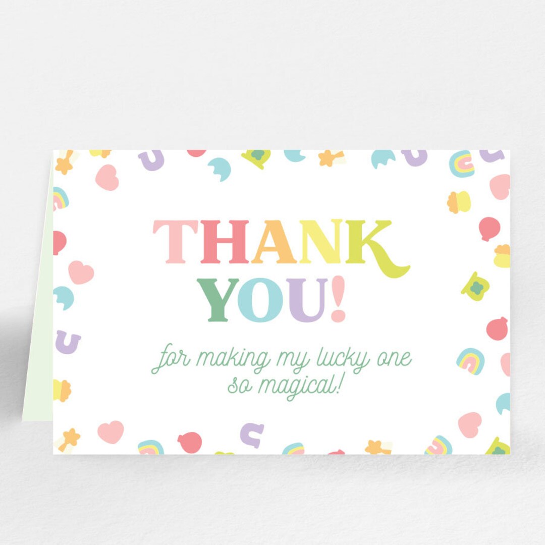 Lucky Charms Thank You Card - Printable Rainbow Marshmallow 1st ...