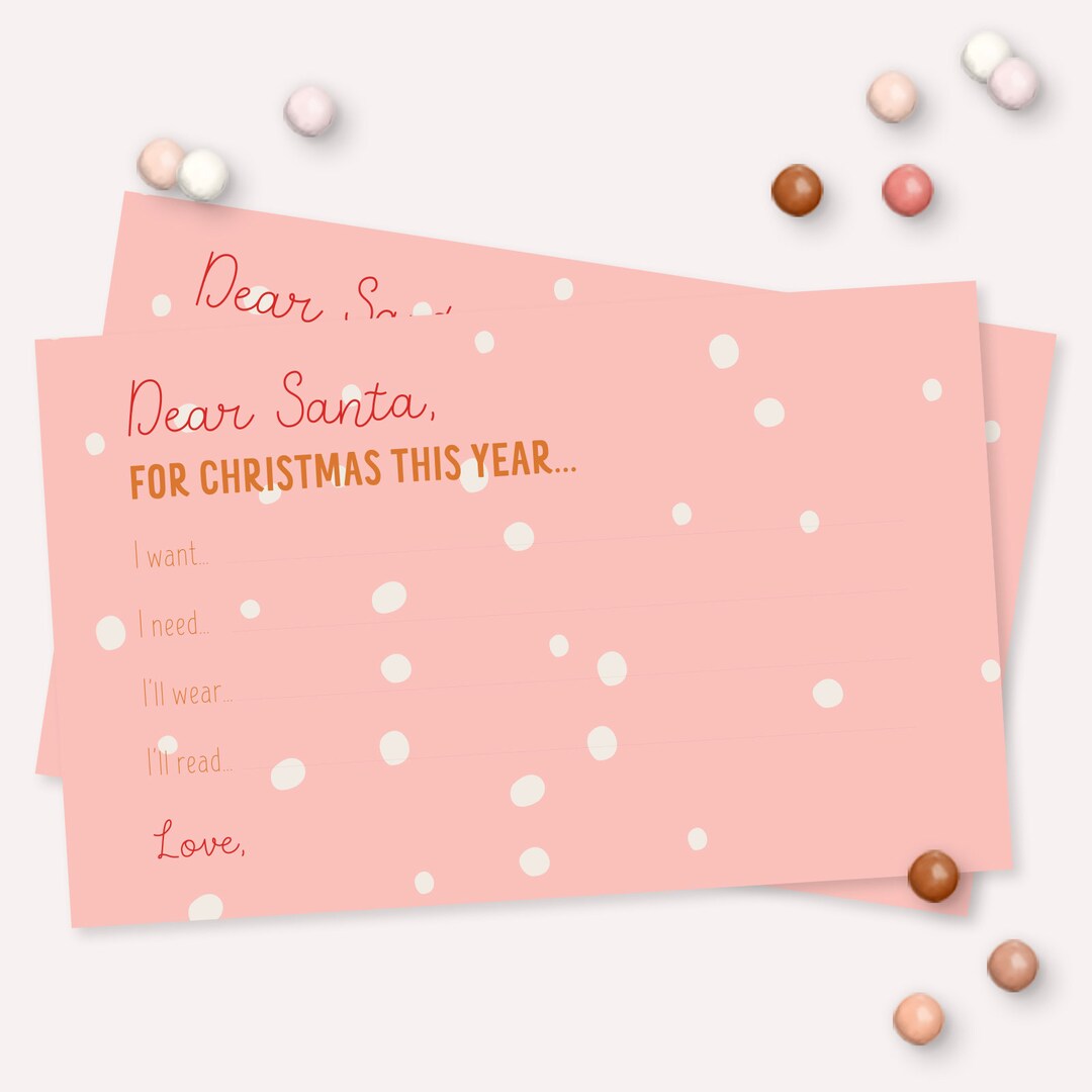 Boho Christmas Dear Santa Note Card - Printable I Want, I Need, I'll ...