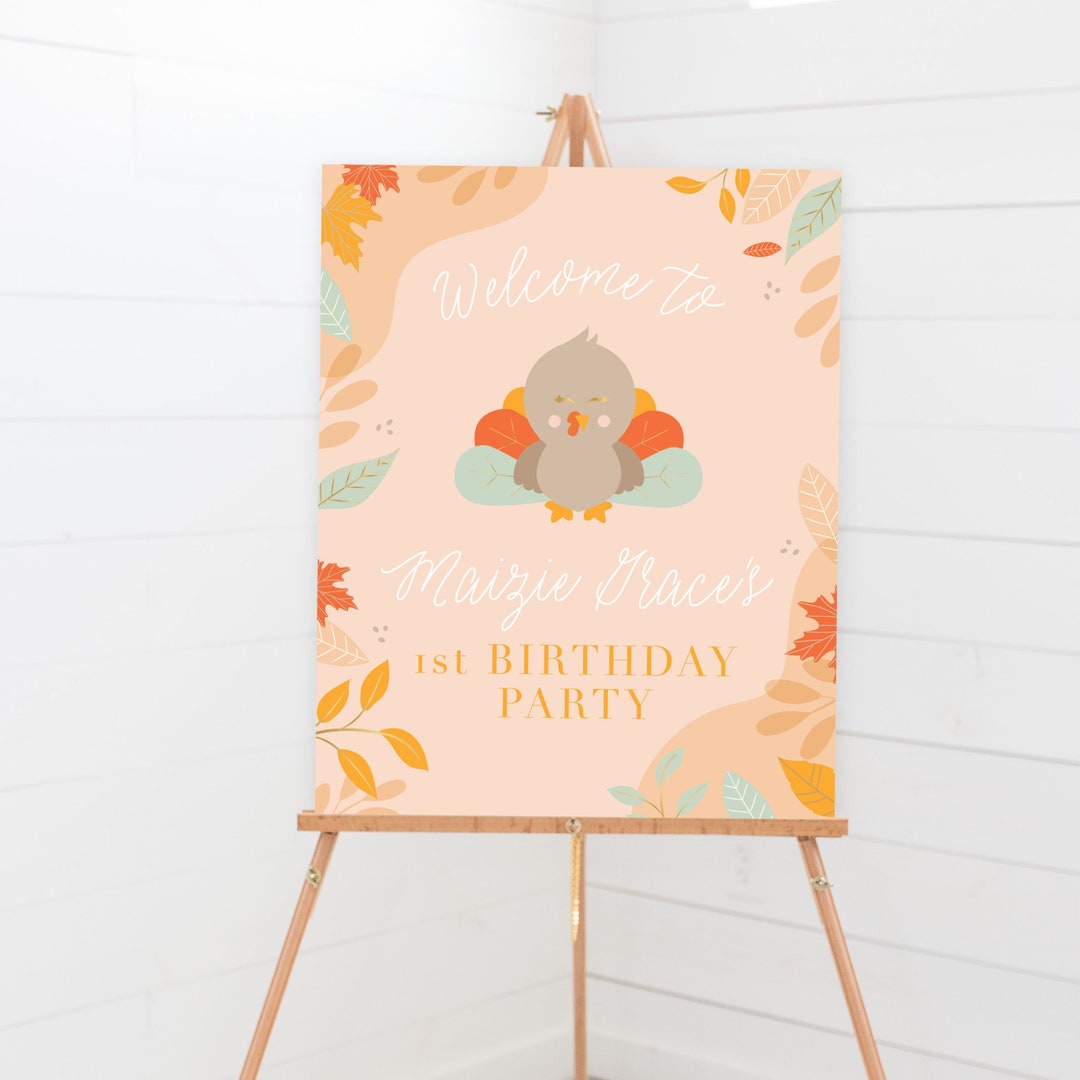 Thanksgiving Welcome Sign Printable Cute Turkey Birthday - Etsy