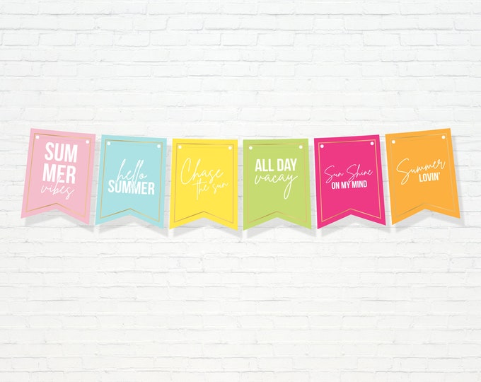 Summer Party Garland Printable Summer Vacay Quote Decor Summer Cottage ...