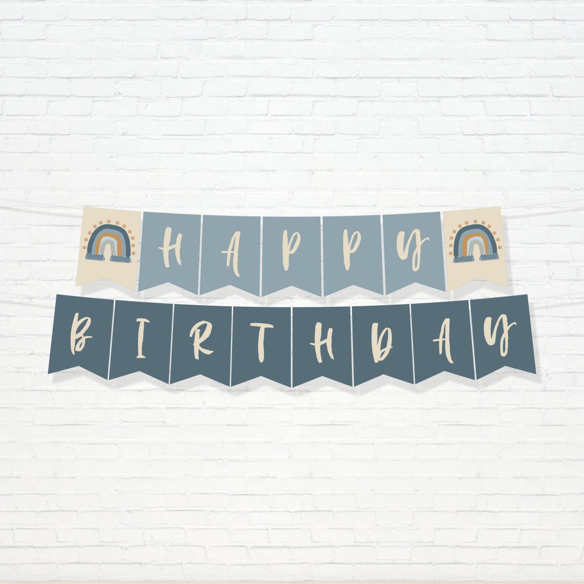 Blue Boho Rainbow Happy Birthday Party Banner Printable - Etsy