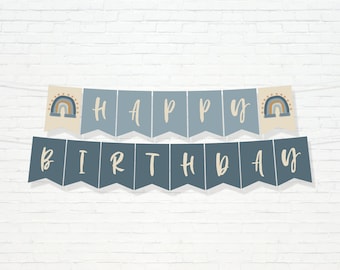Boho Rainbow Happy Birthday Party Banner Printable Bohemian | Etsy
