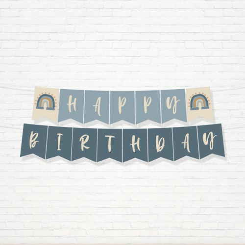 Boho Rainbow Happy Birthday Party Banner Printable Bohemian - Etsy
